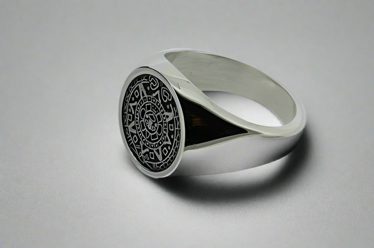 small Mayan calendar signet ring - sterling silver – Makers & Providers